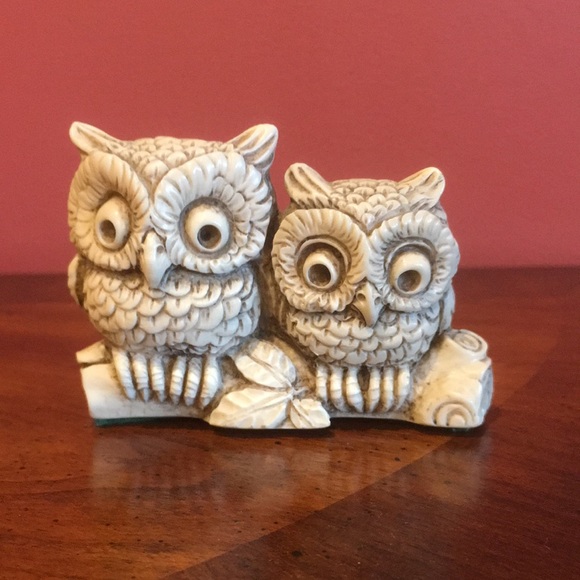 Accents | Vintage Owl Carved Ivory Resin Figurine Two Owls Sitting On A ...